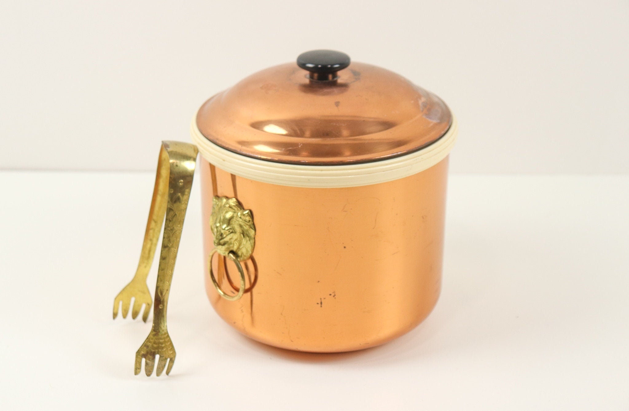 Vintage Copper Ice Bucket With Lid and Brass Ice Tongs - Etsy