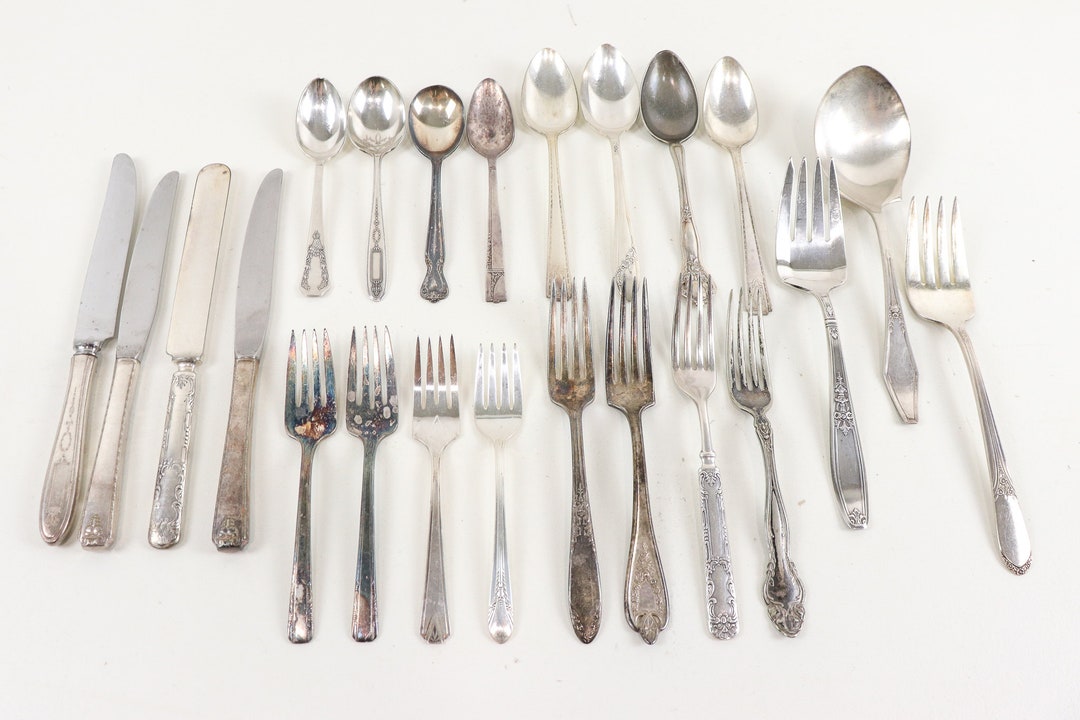 Vintage Silver Plate Mismatched Flatware Set, 23 Piece Flatware Set Service for 4 - Etsy