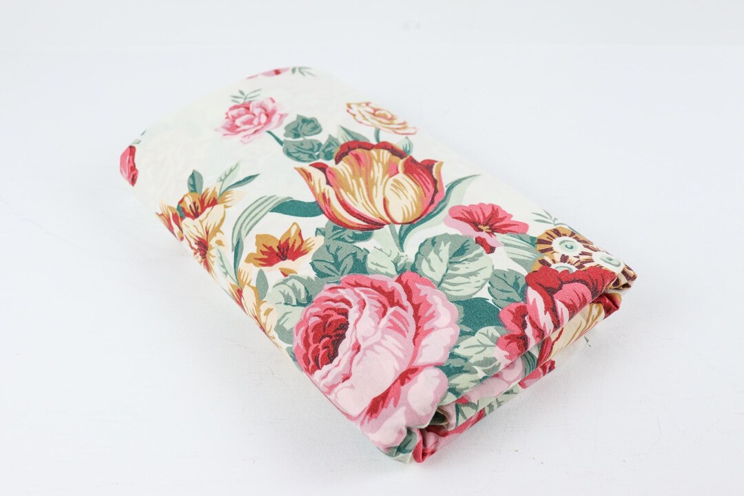 Vintage Thomaston Cabbage Roses Full Flat Sheet, Cottage Bedding ...