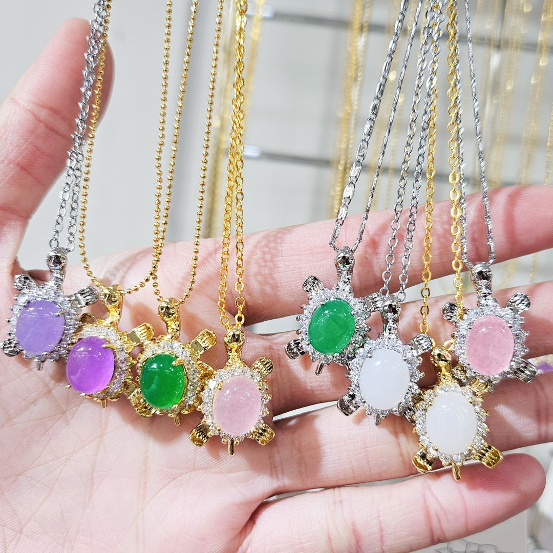 Colorful Small Jade Turtle Necklace for Peace, Balance, Longevity - Etsy