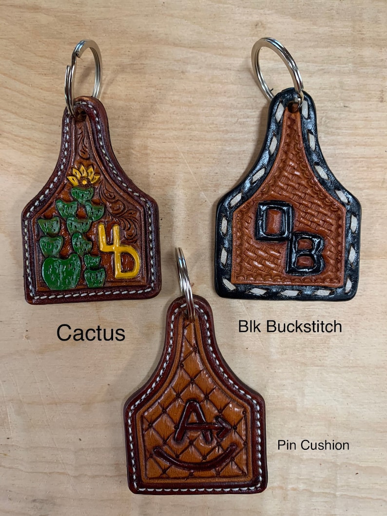 Handmade Leather Ear Tag Key Chains Personalized With Your - Etsy