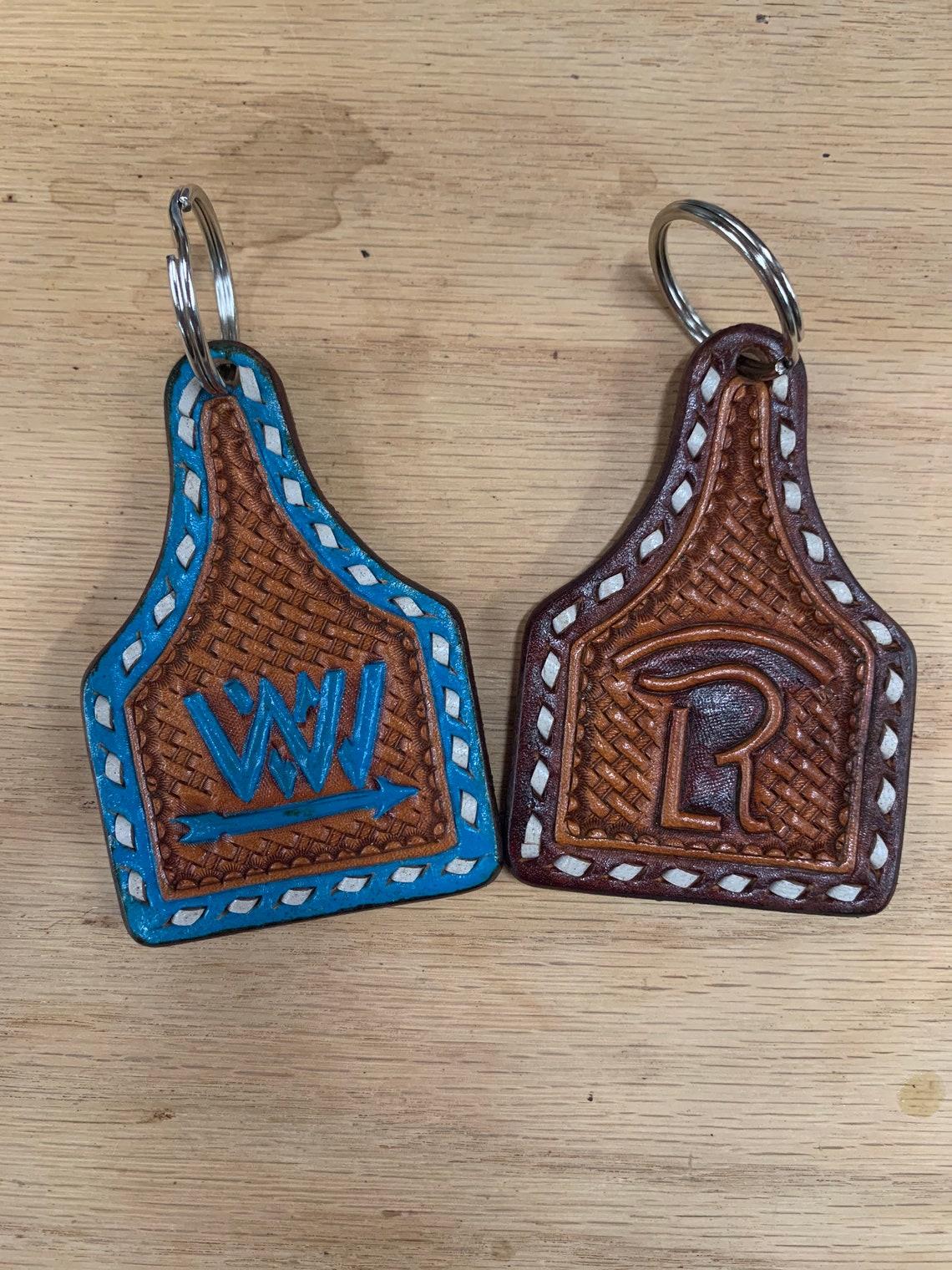 Handmade Leather Ear Tag Key Chains Personalized with your | Etsy