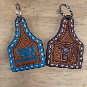 Handmade Leather Ear Tag Key Chains Personalized With Your Initials or ...