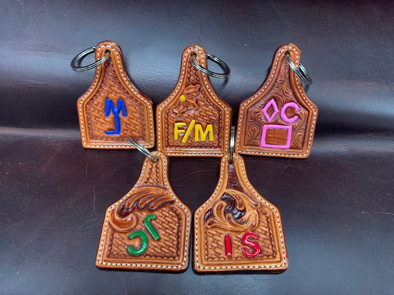 Handmade Leather Ear Tag Key Chains Personalized With Your - Etsy