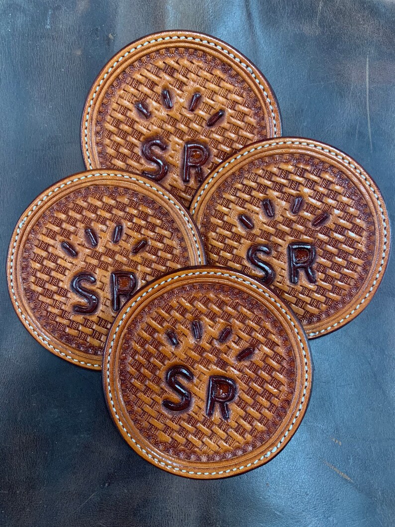 Custom Leather Coasters With Brand or Initials - Etsy