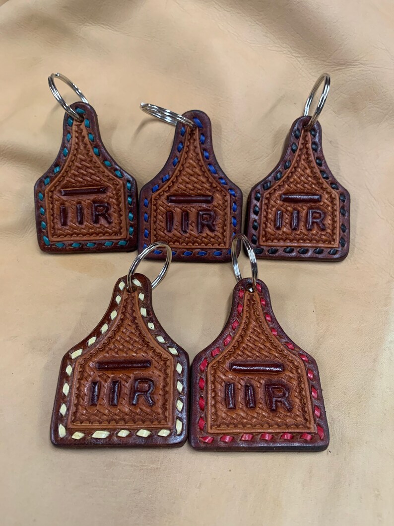 Handmade Leather Ear Tag Key Chains Personalized With Your - Etsy