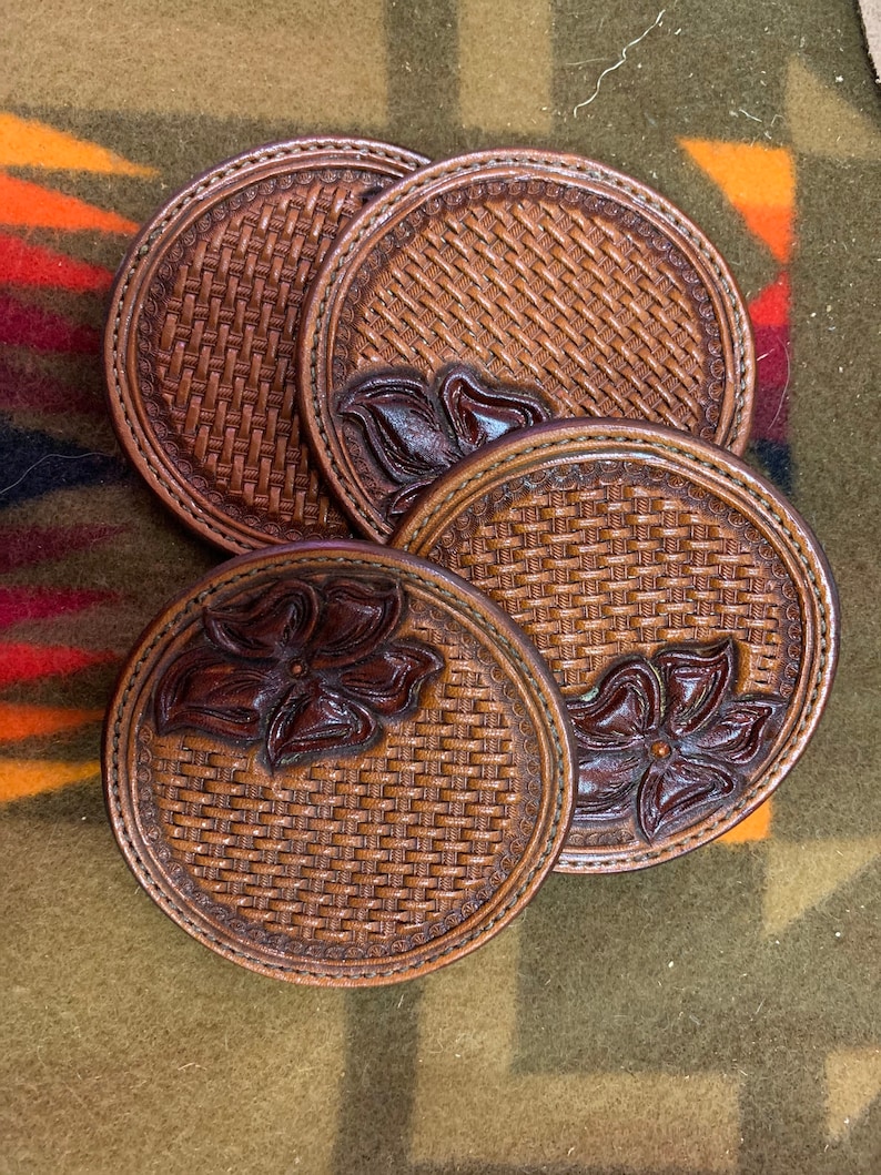 Custom Leather Coasters With Brand or Initials - Etsy