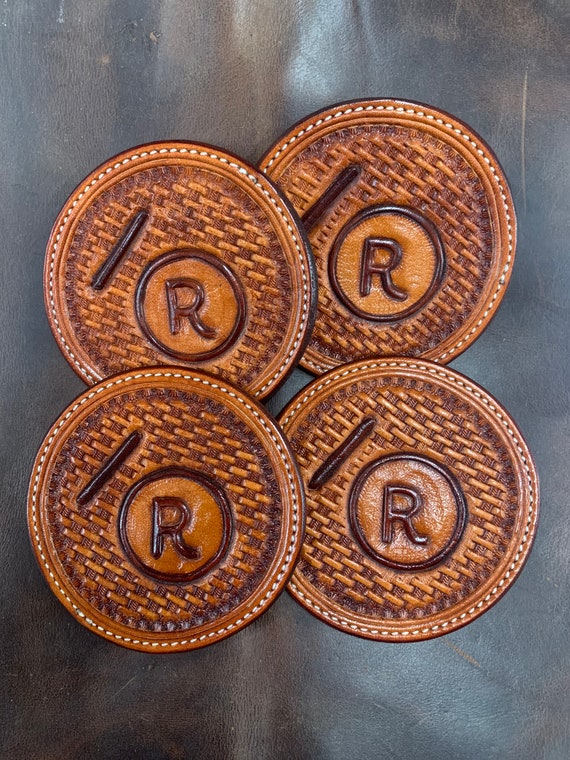 Custom Leather Coasters With Brand or Initials | Etsy