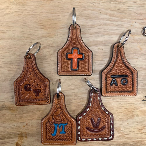 Handmade Leather Ear Tag Key Chains Personalized With Your - Etsy