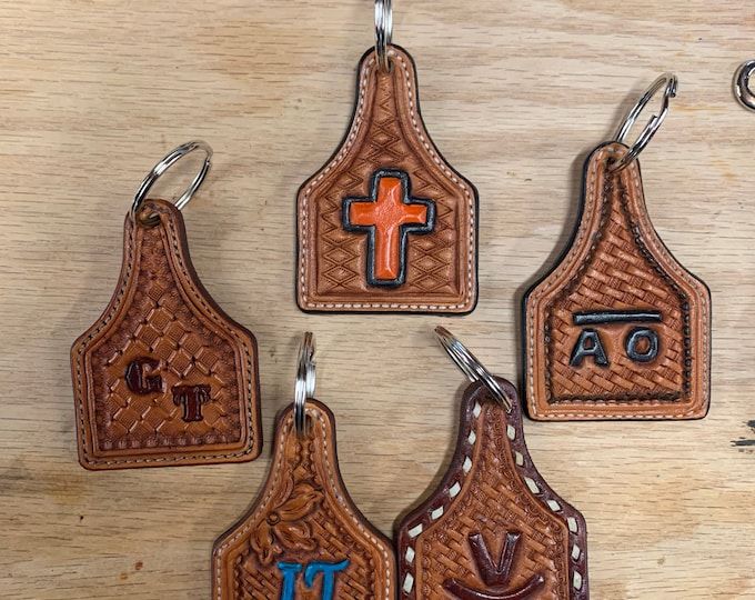 Tooled Leather Keychain Boot Keychain Cow Ear Tag Keychain Leather ...