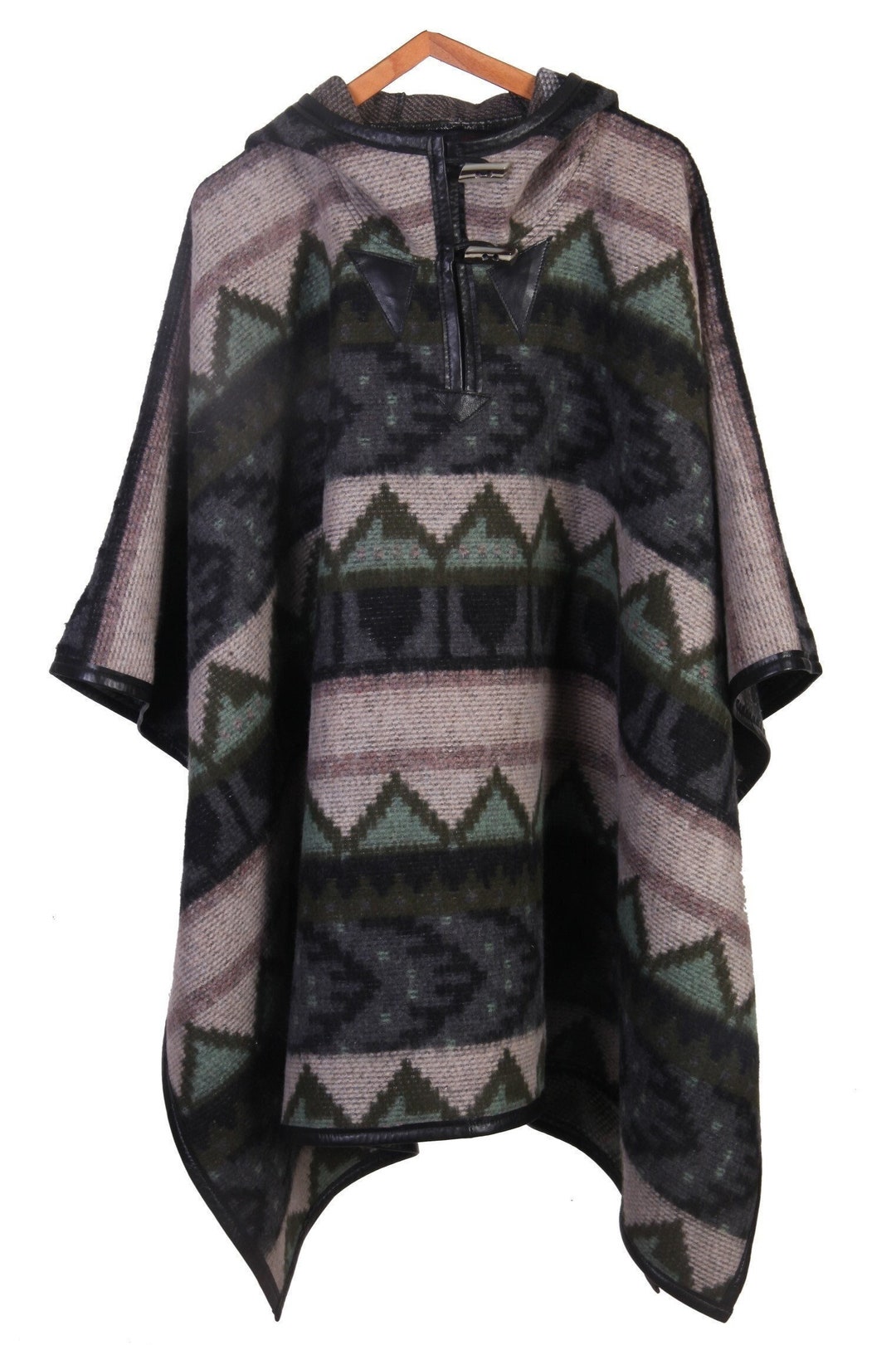 Unisex Hooded Wool Poncho | Hand-made | Gray/black - Etsy