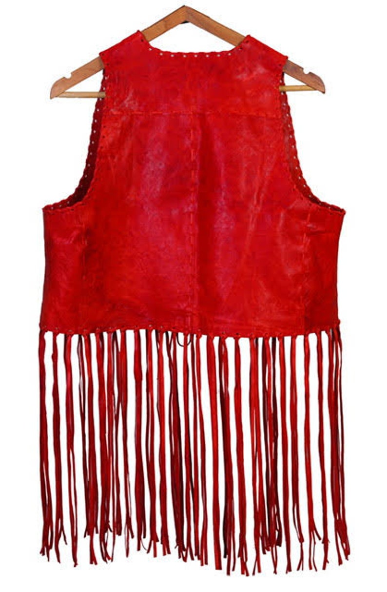 Vintage Hand-painted 100% Genuine Leather Vest Red - Etsy