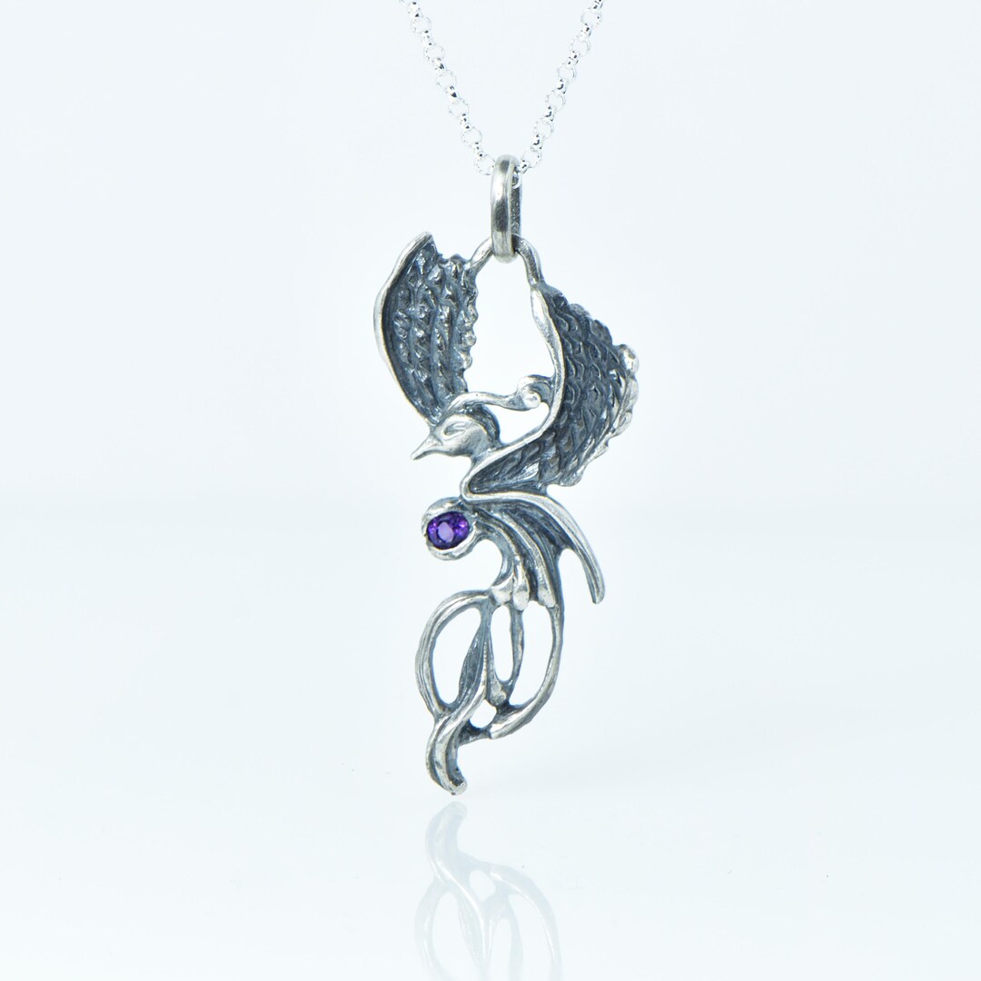 Silver Phoenix Pendant With Amethyst Gem - Etsy