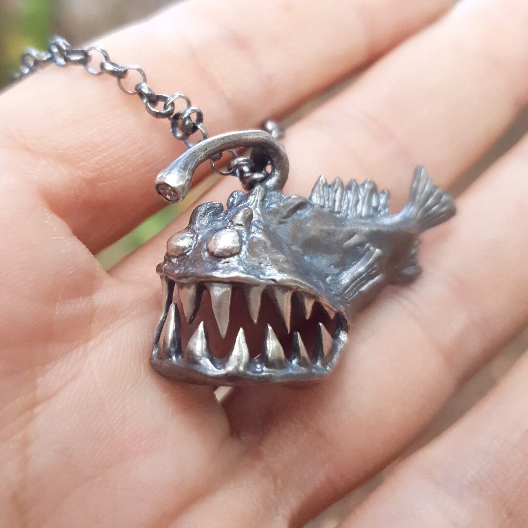Angler Fish Silver Necklace, Sterling Silver Pendant , Silver With ...
