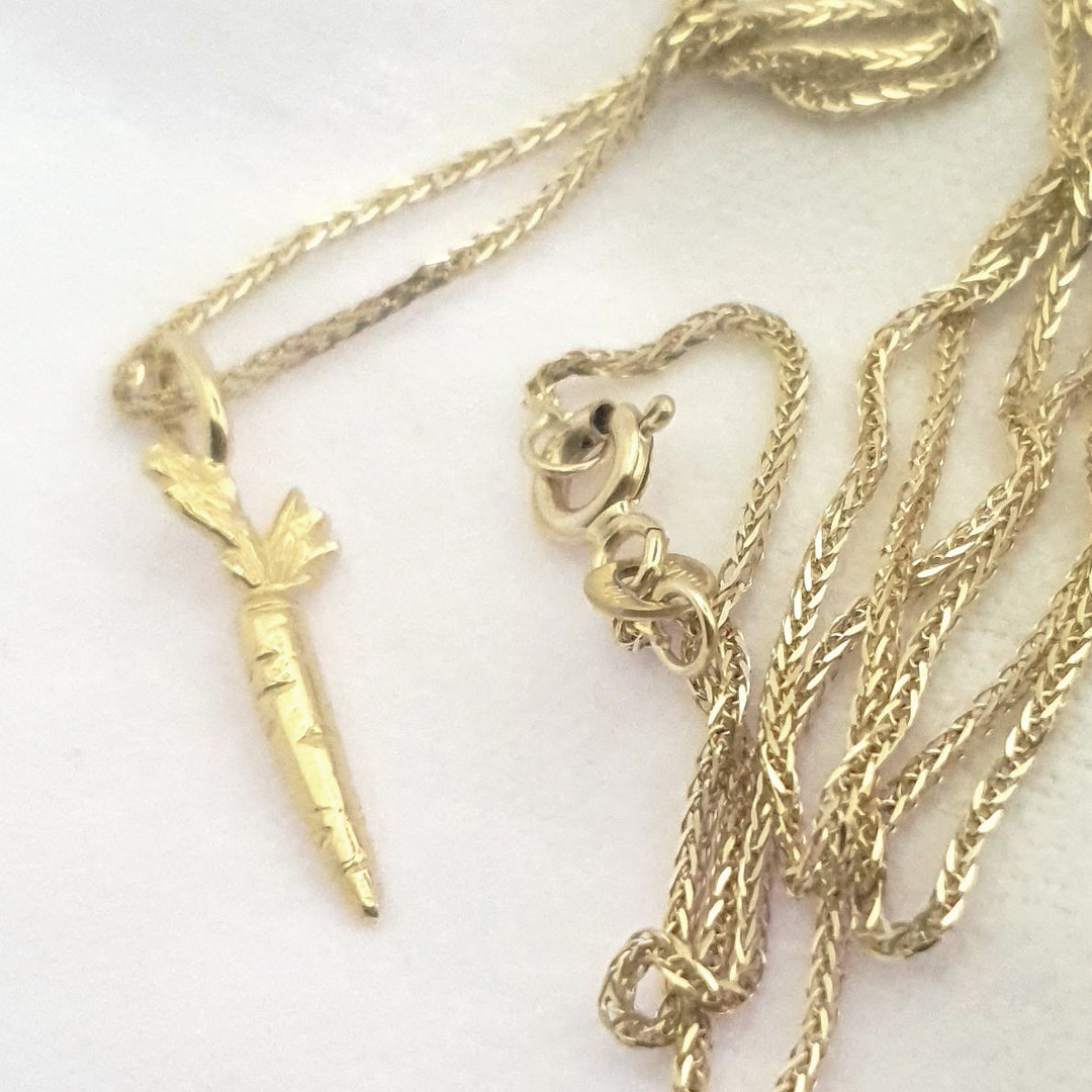 Gold Carrot Charm Necklace in 14k Solid Gold,spiga Necklace - Etsy