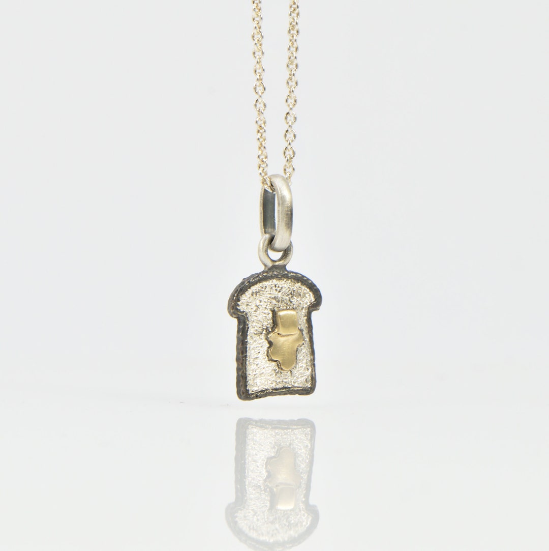 Bread and Butter Necklace, Silver and 9k Gold Bread Pendant , Gold ...