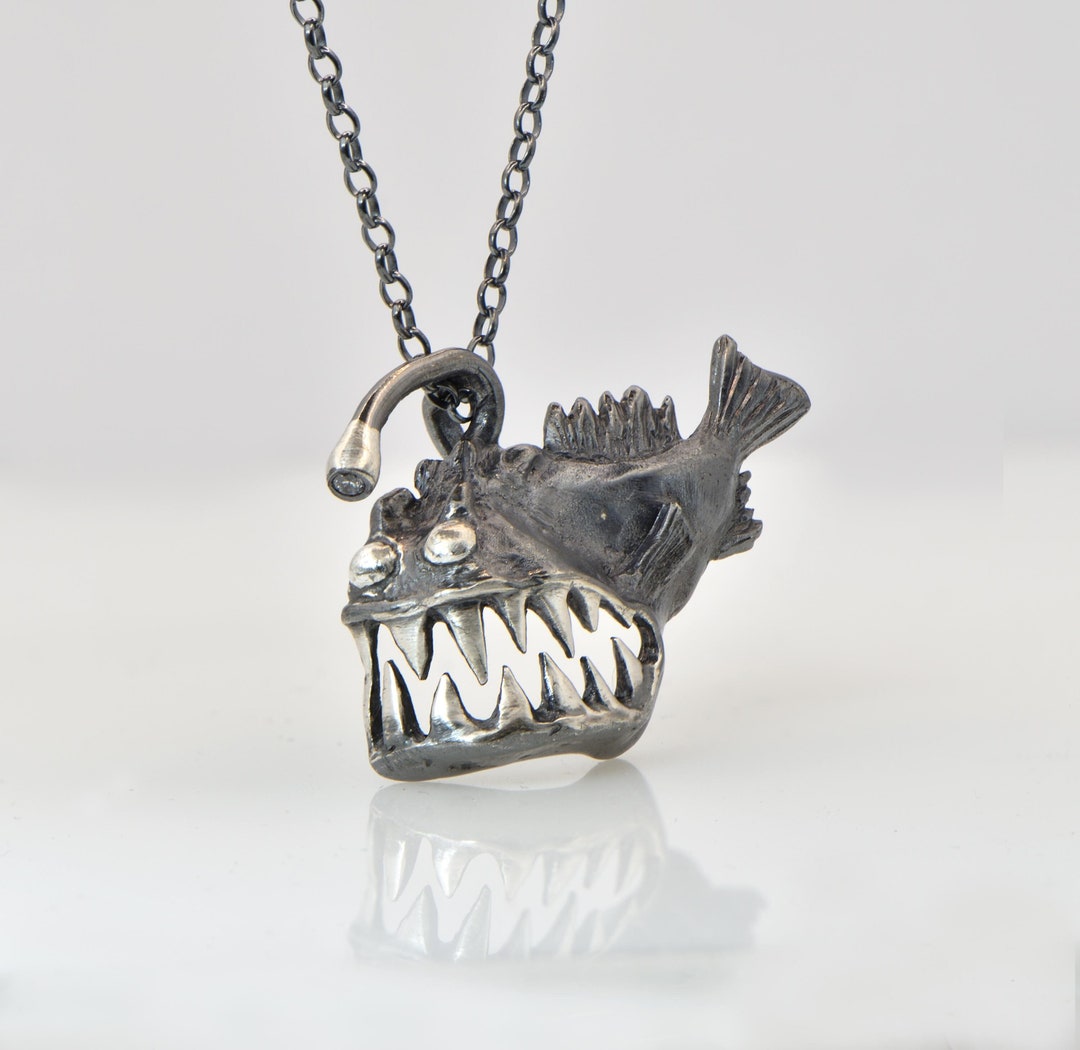 Angler Fish Silver Necklace, Sterling Silver Pendant , Silver With ...