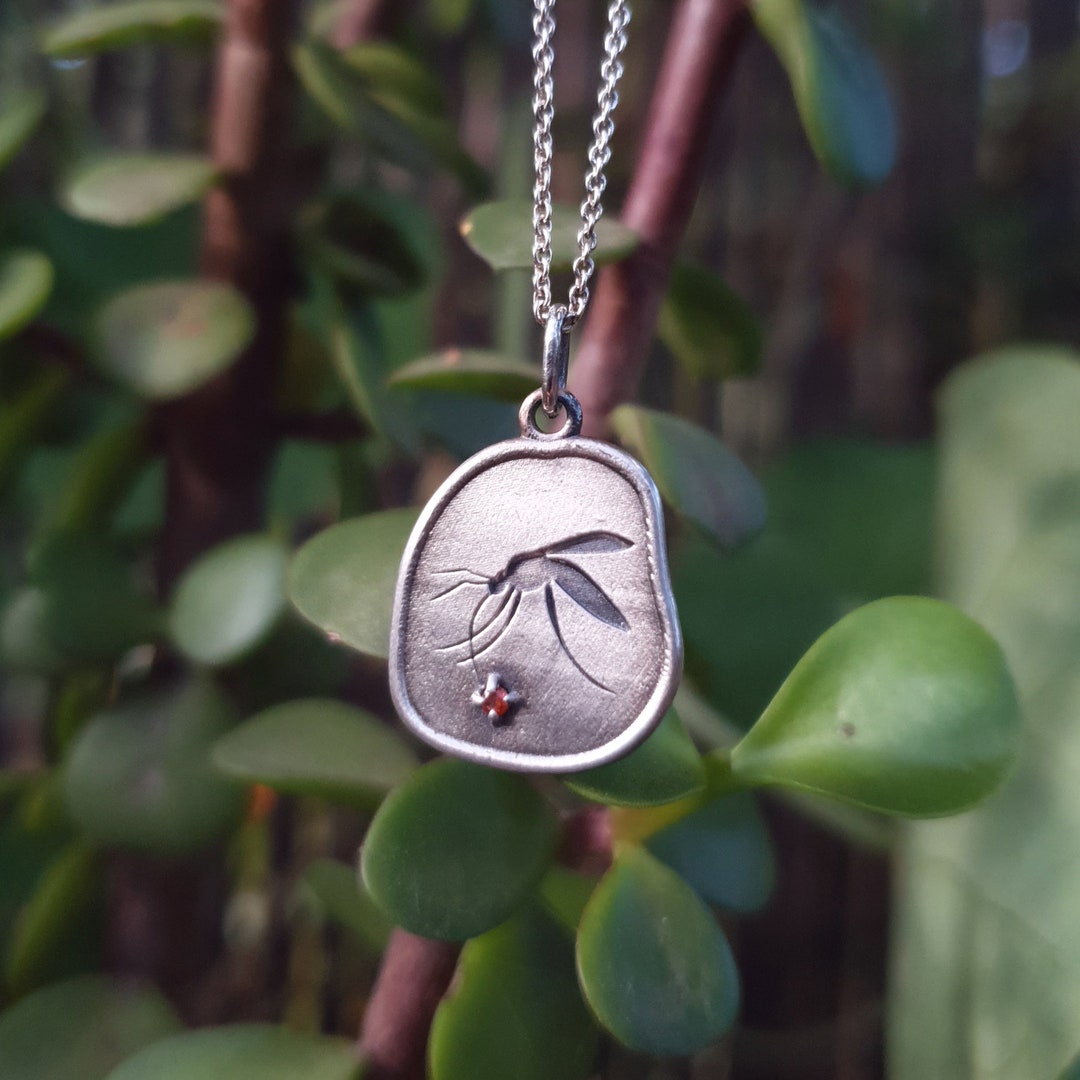 Mosquito Charm 925 Sterling Silver ,silver Charm With Red Stone, Fossil ...