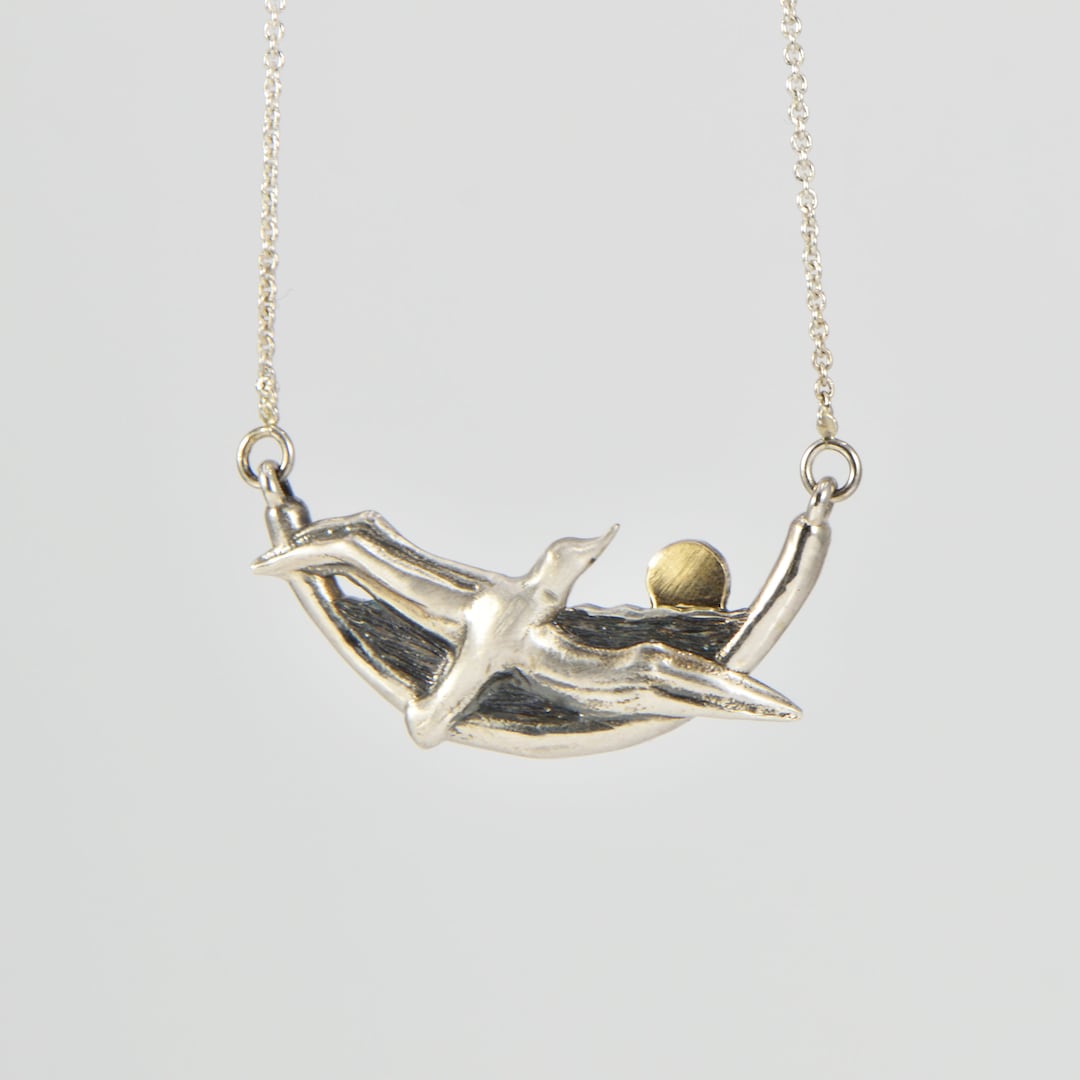 Silver and 9k Gold Albatross Pendant - Etsy