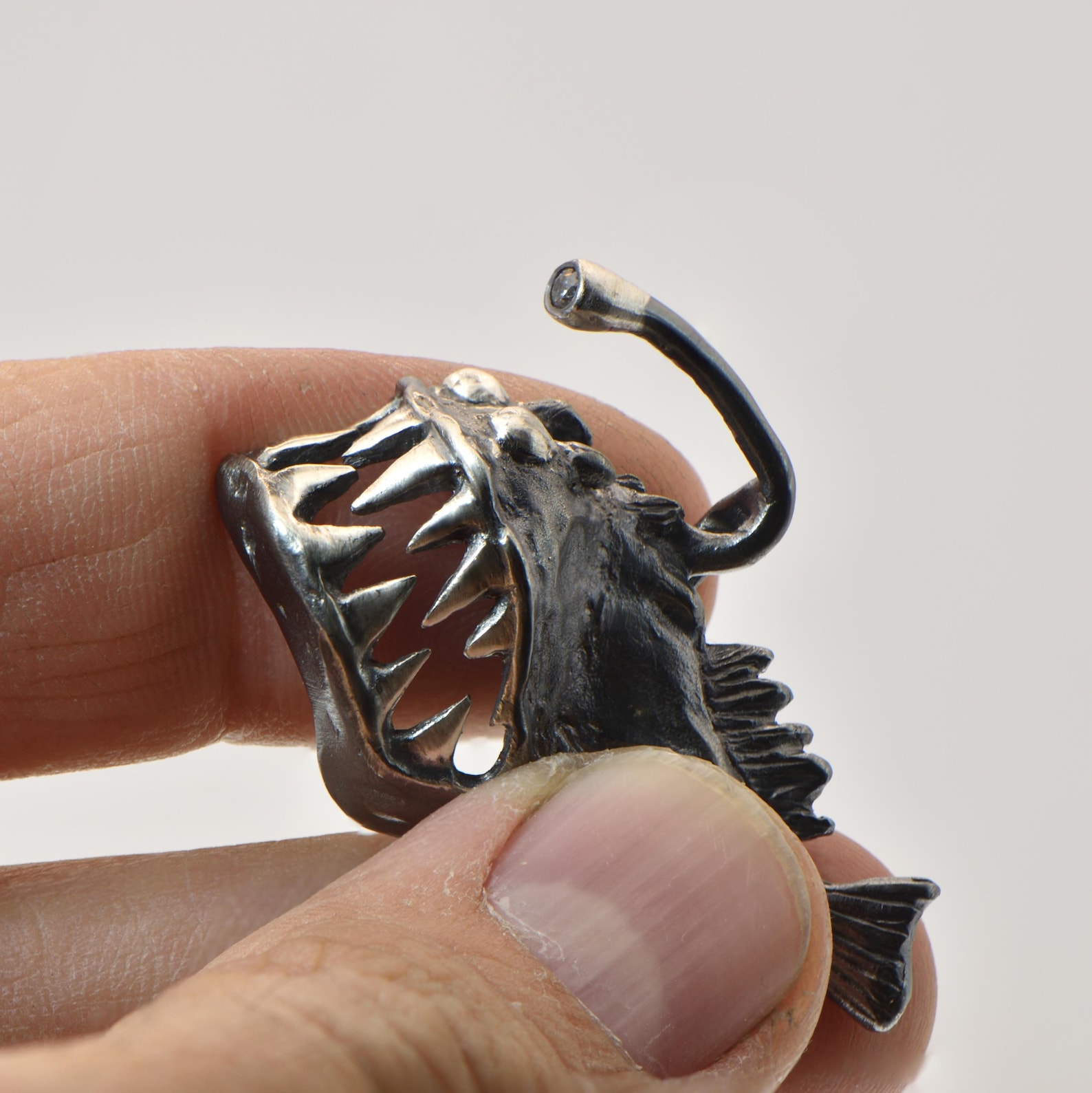 Angler Fish Silver Necklace, Sterling Silver Pendant , Silver With ...