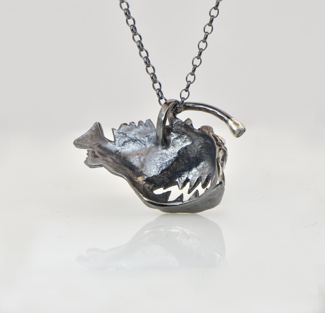 Angler Fish Silver Necklace, Sterling Silver Pendant , Silver With ...