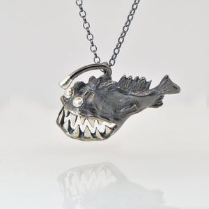 Angler Fish Silver Necklace, Sterling Silver Pendant , Silver With ...