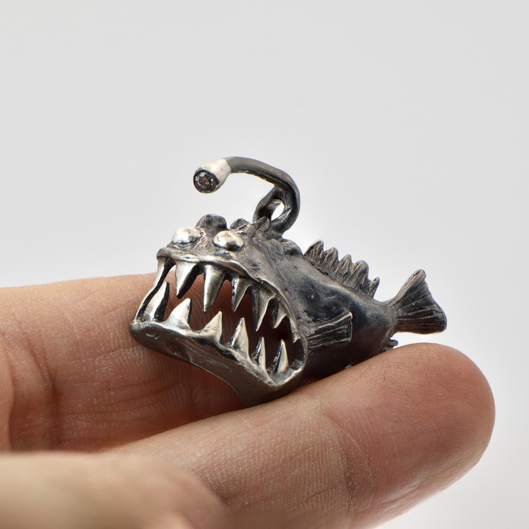 Angler Fish Silver Necklace, Sterling Silver Pendant , Silver With ...