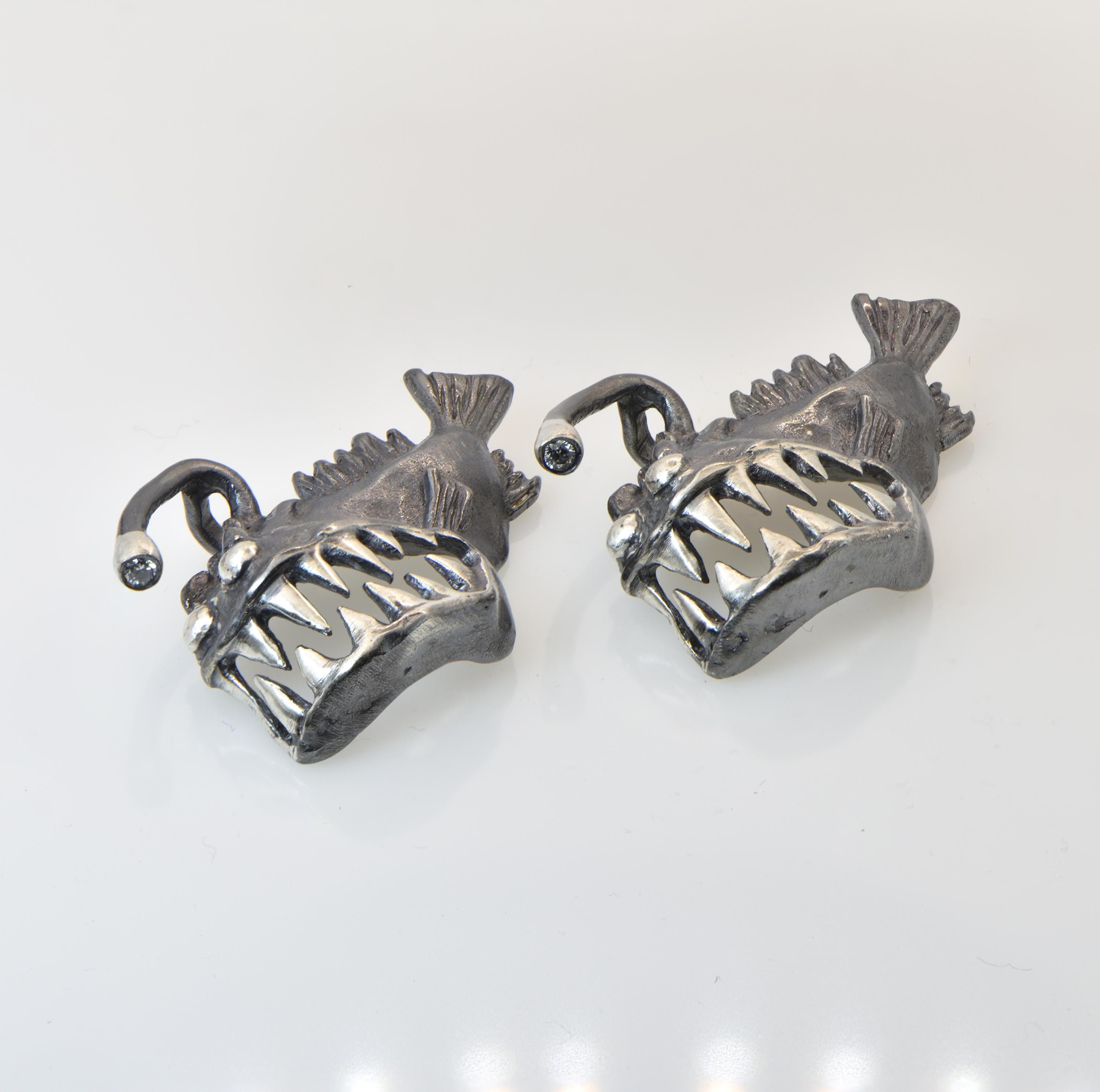 Angler Fish Silver Necklace, Sterling Silver Pendant , Silver With ...