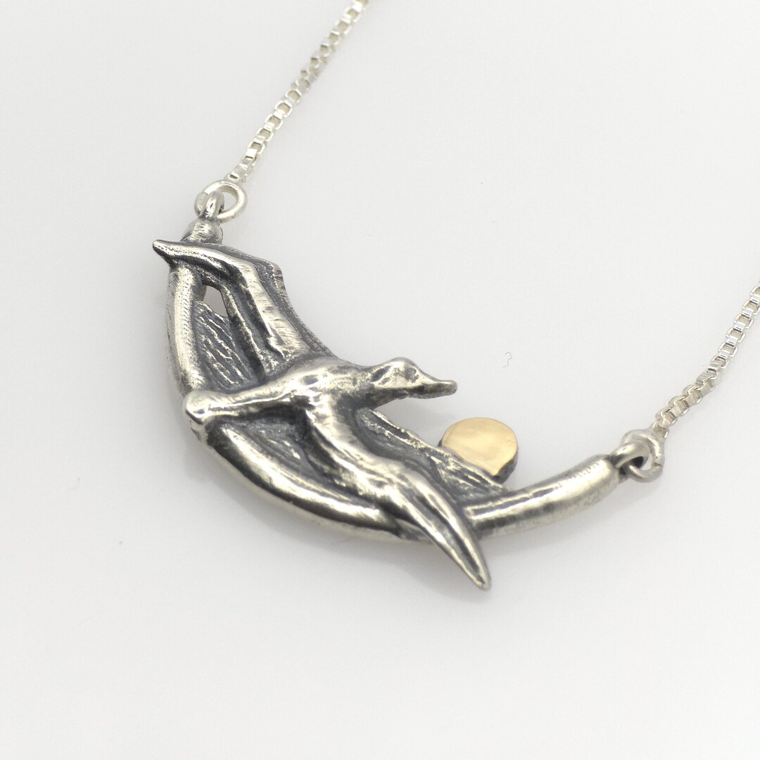 Albatross Silver Pendant With Solid Gold Sun - Etsy