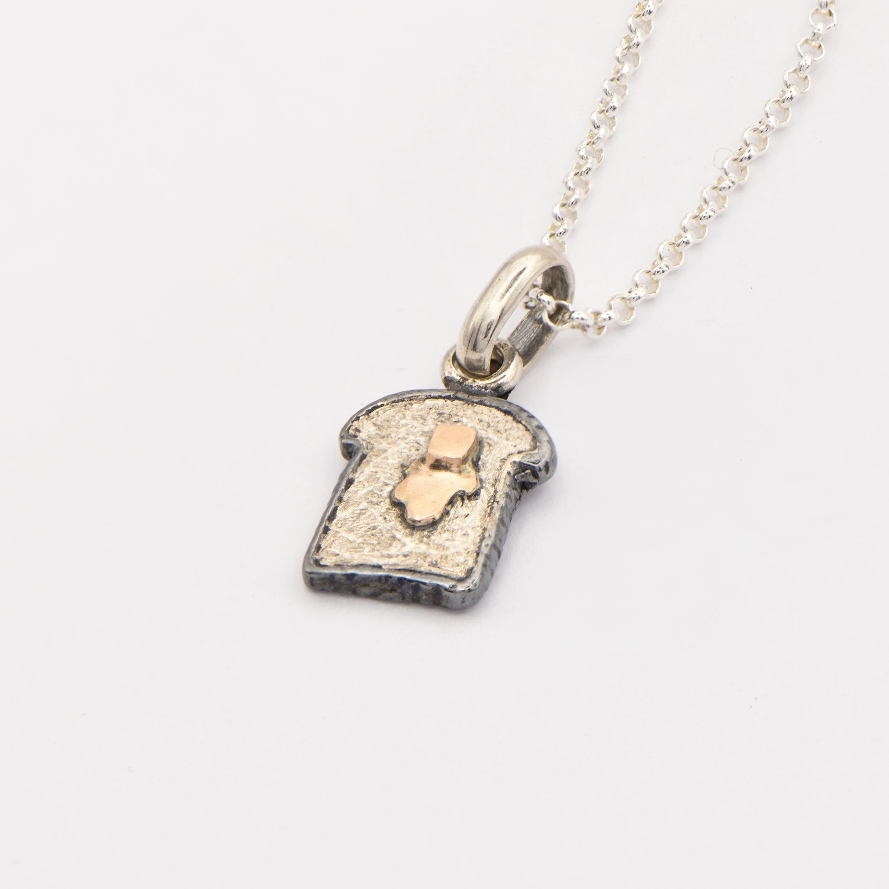Sterling Silver Bread and Butter Charm Necklace, 9k Gold Butter - Etsy