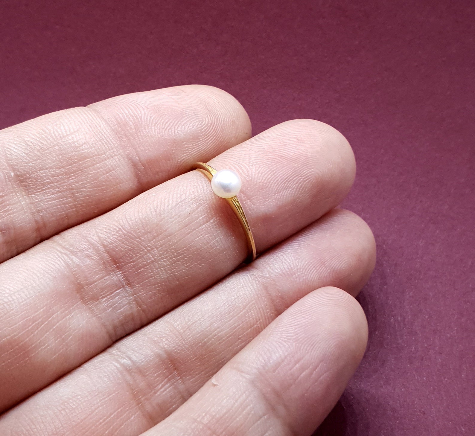 14k Solid Gold Ring With Pearl - Etsy