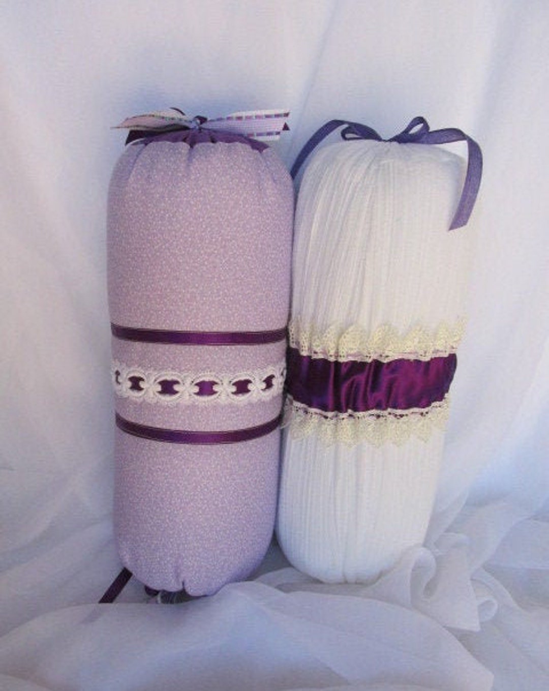 Bolster Pillows Victorian Style , Mother's Day, Lavender N Lace, Set ...