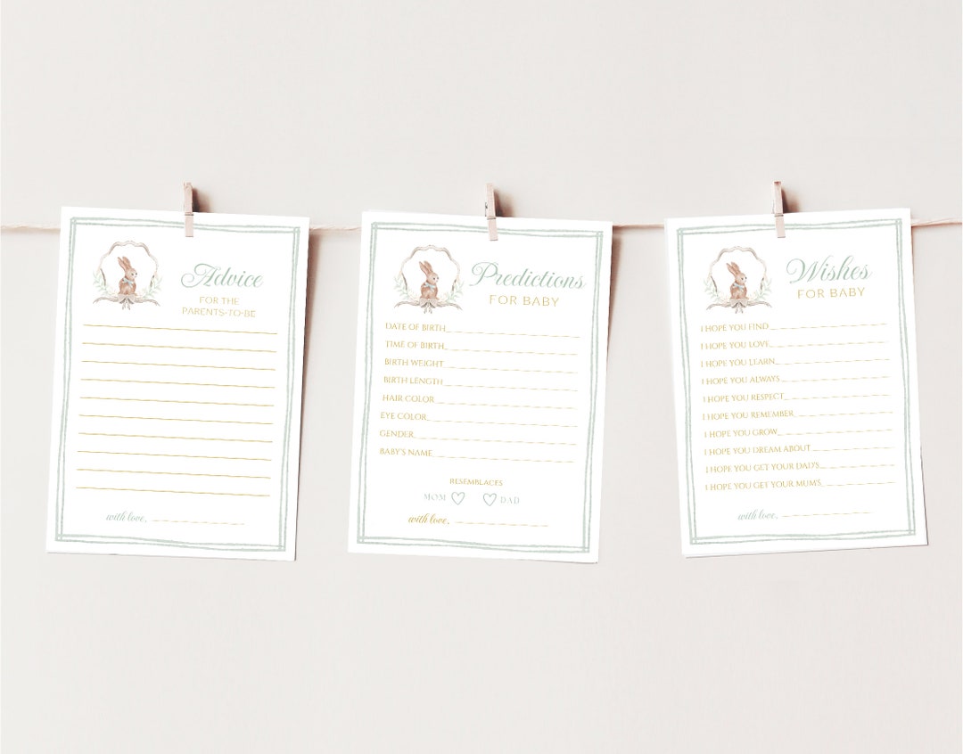 Bunny Crest Baby Shower Games, Advice Card, Baby Shower Predictions ...