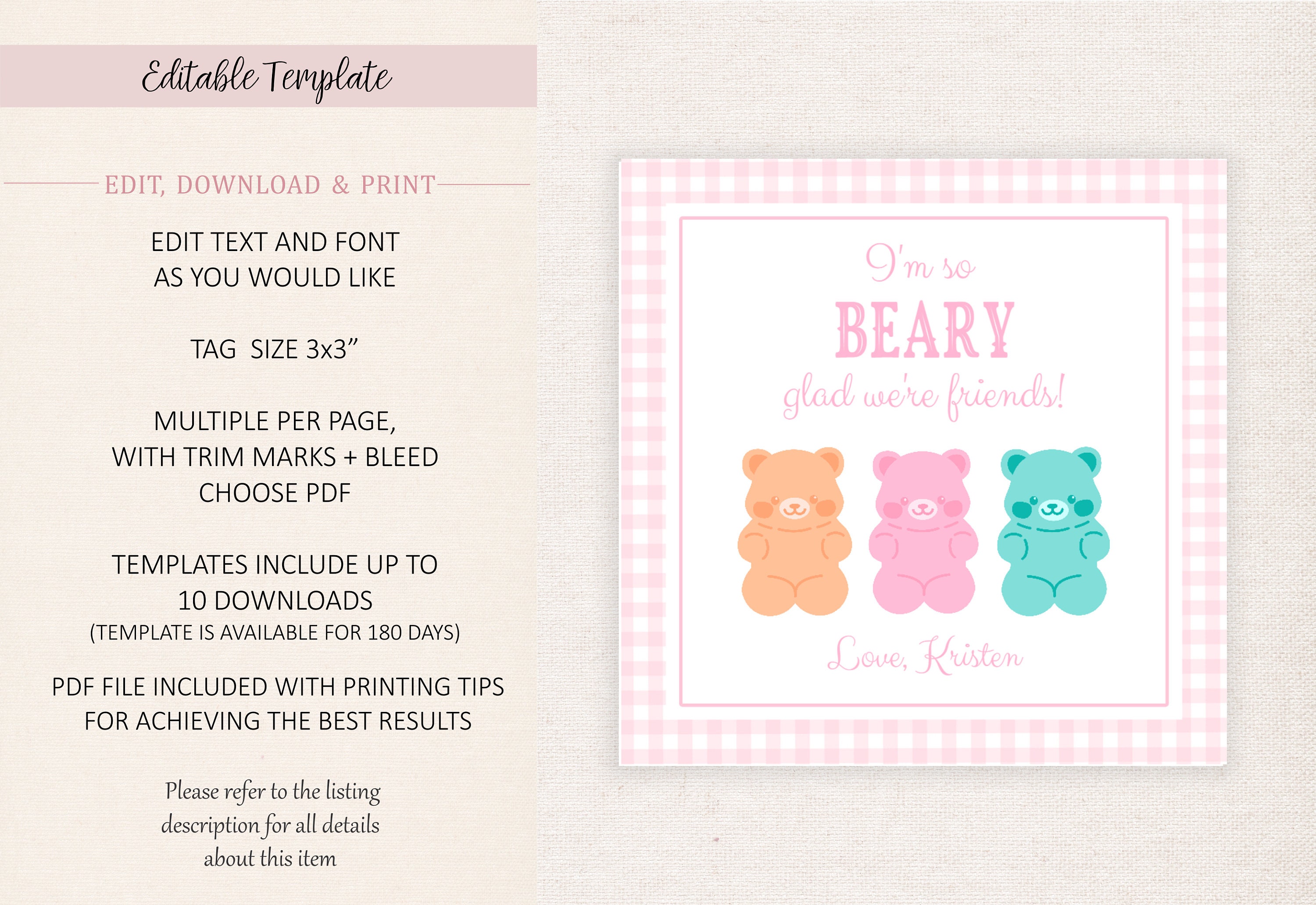 Printable Valentine Day Tags, Gummy Bear Valentine, Valentine Favor Tag ...