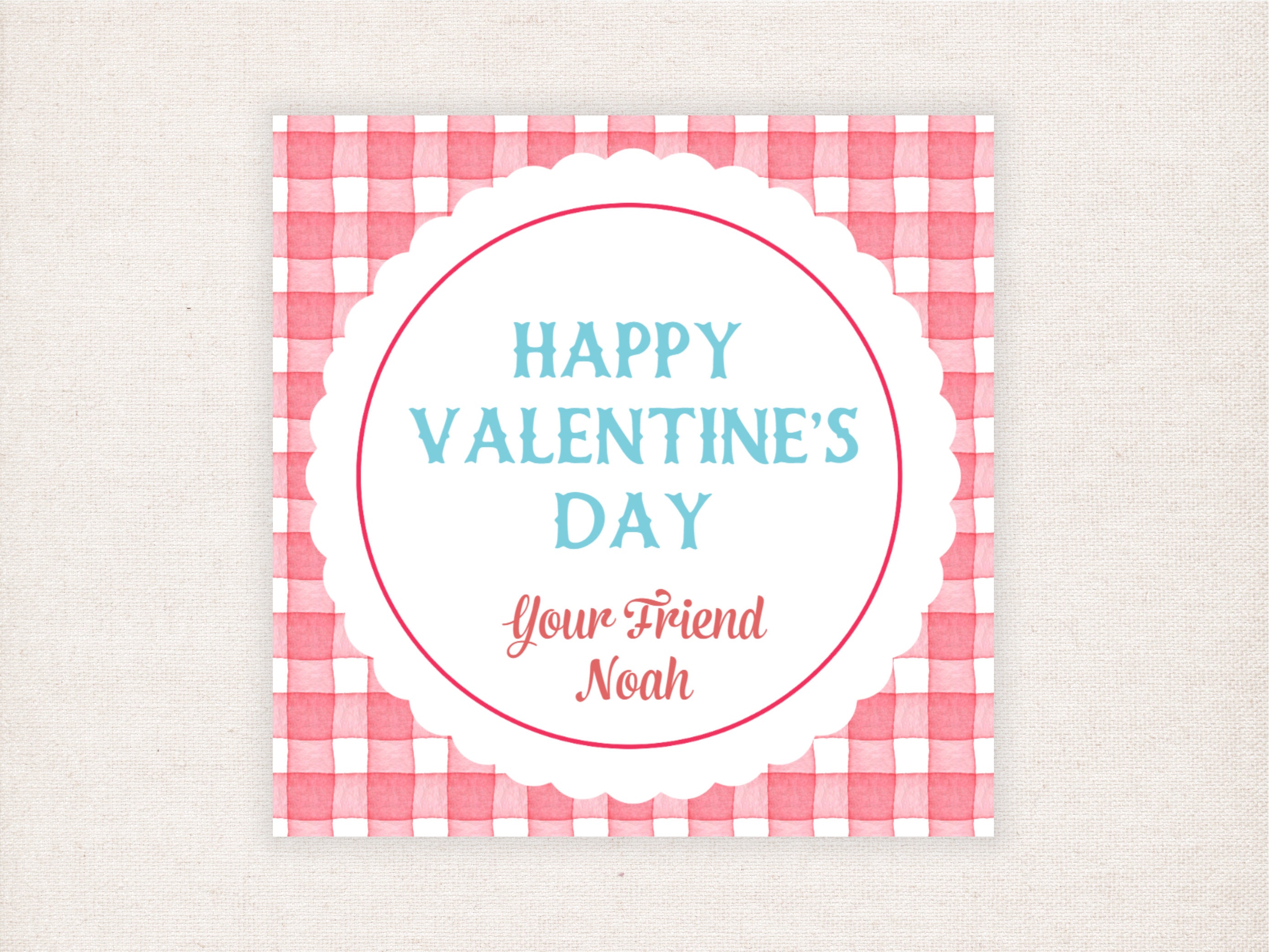 Printable Valentine Day Tags, Red Gingham Valentine Cards, School ...