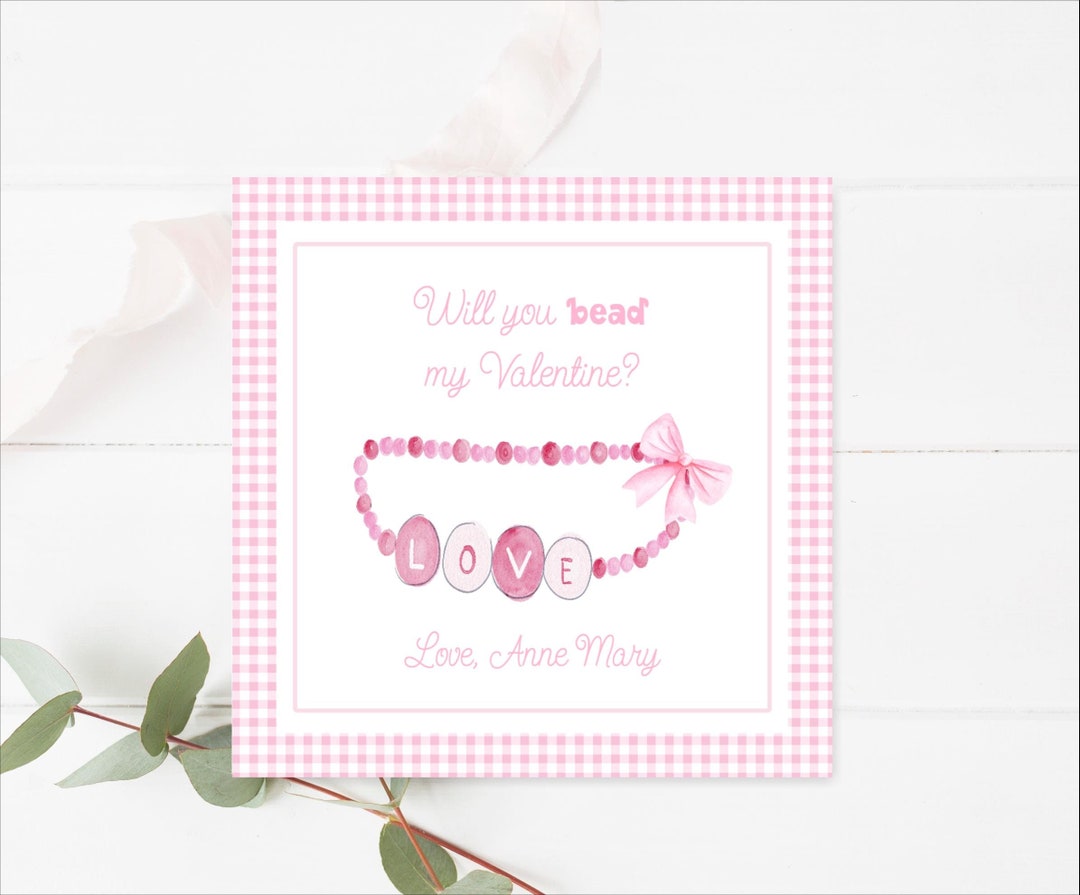 Friendship Bracelet Valentine Tag, Printable Valentine Cards, Jewelry ...