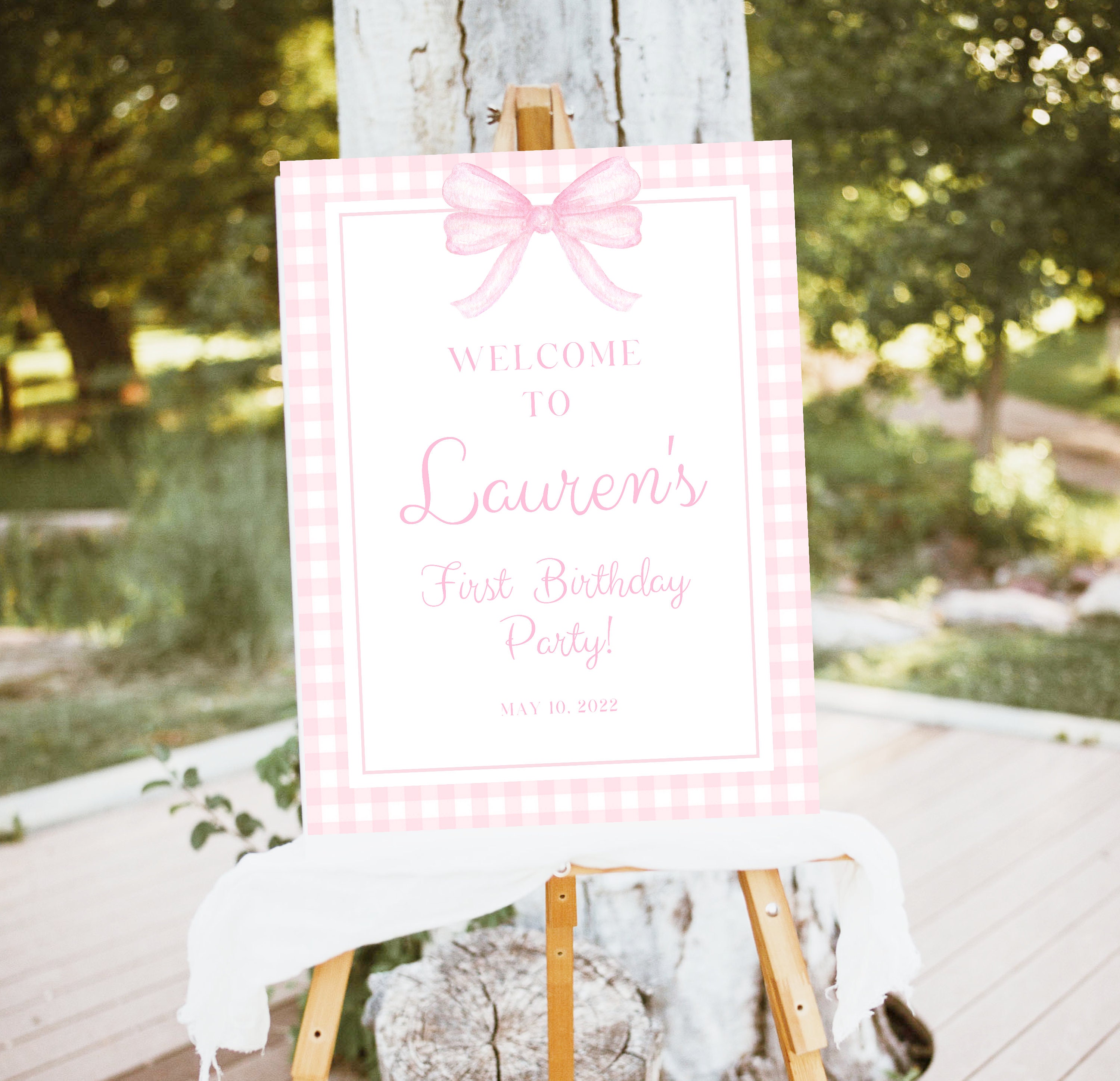 Pink Gingham Birthday Welcome Sign, 1st Birthday Welcome Poster, Girl ...