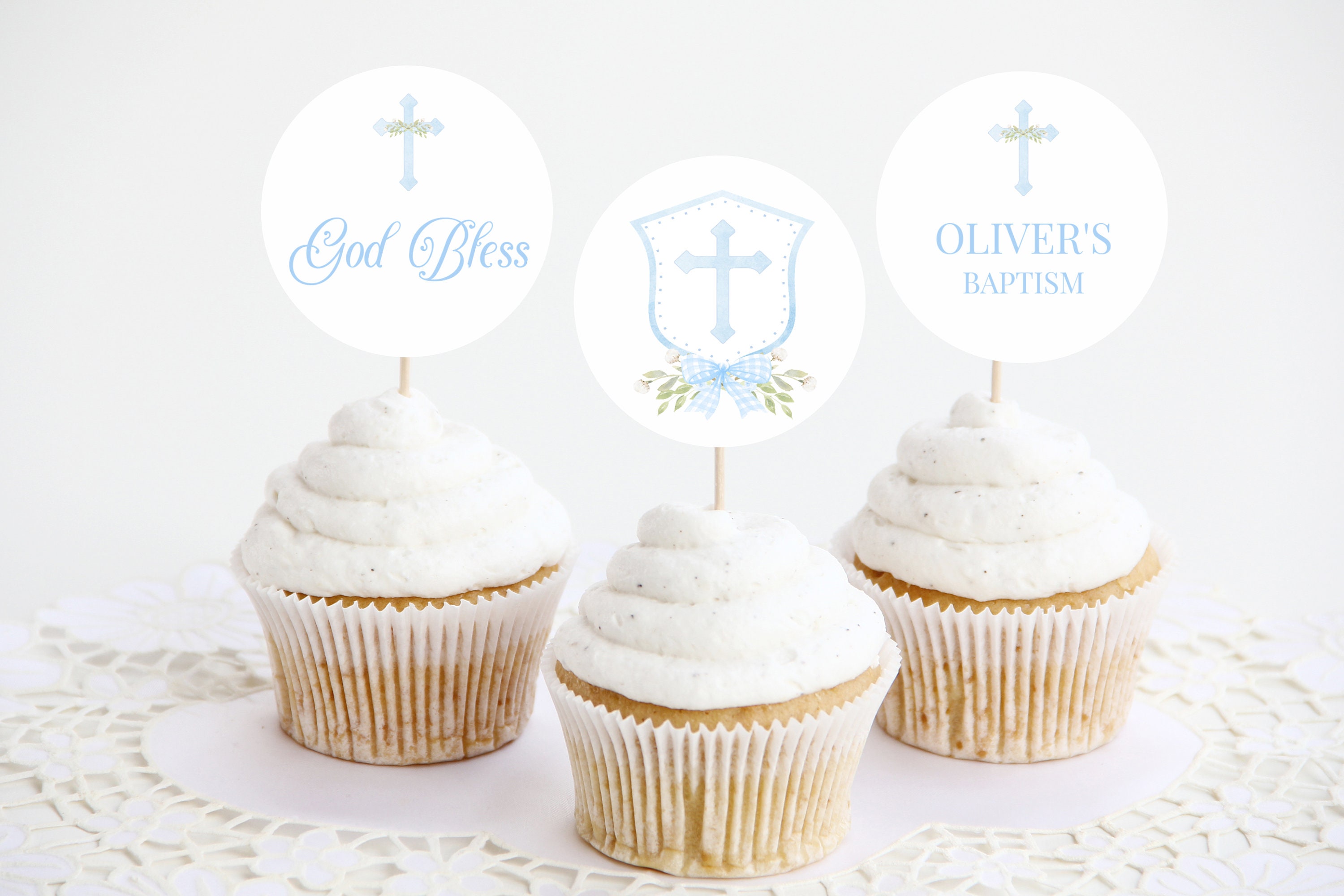 Blue Crest Baptism Cupcake Toppers Christening Cupcake - Etsy
