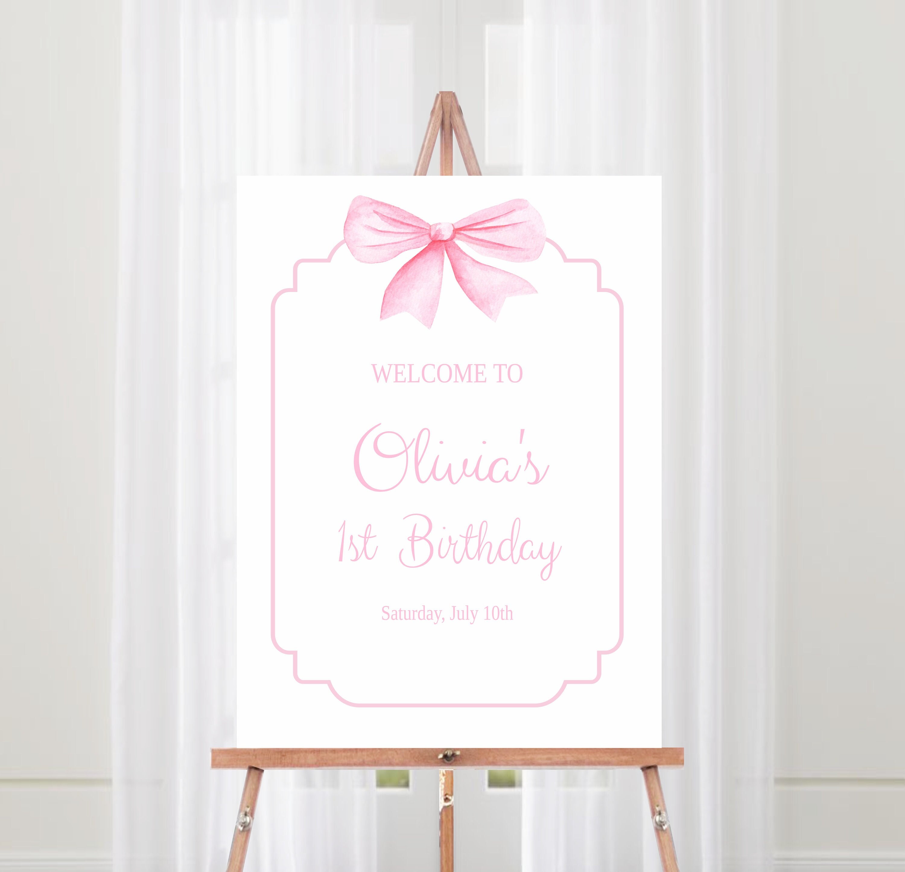 Pink Bow Party Welcome Sign 1st Birthday Welcome Poster Girl - Etsy