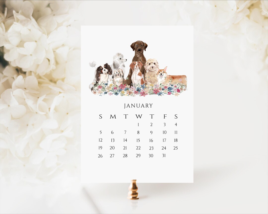 Dog 2025 Desktop Calendar, Printable Puppy Calendar, Dog Breed Desktop ...