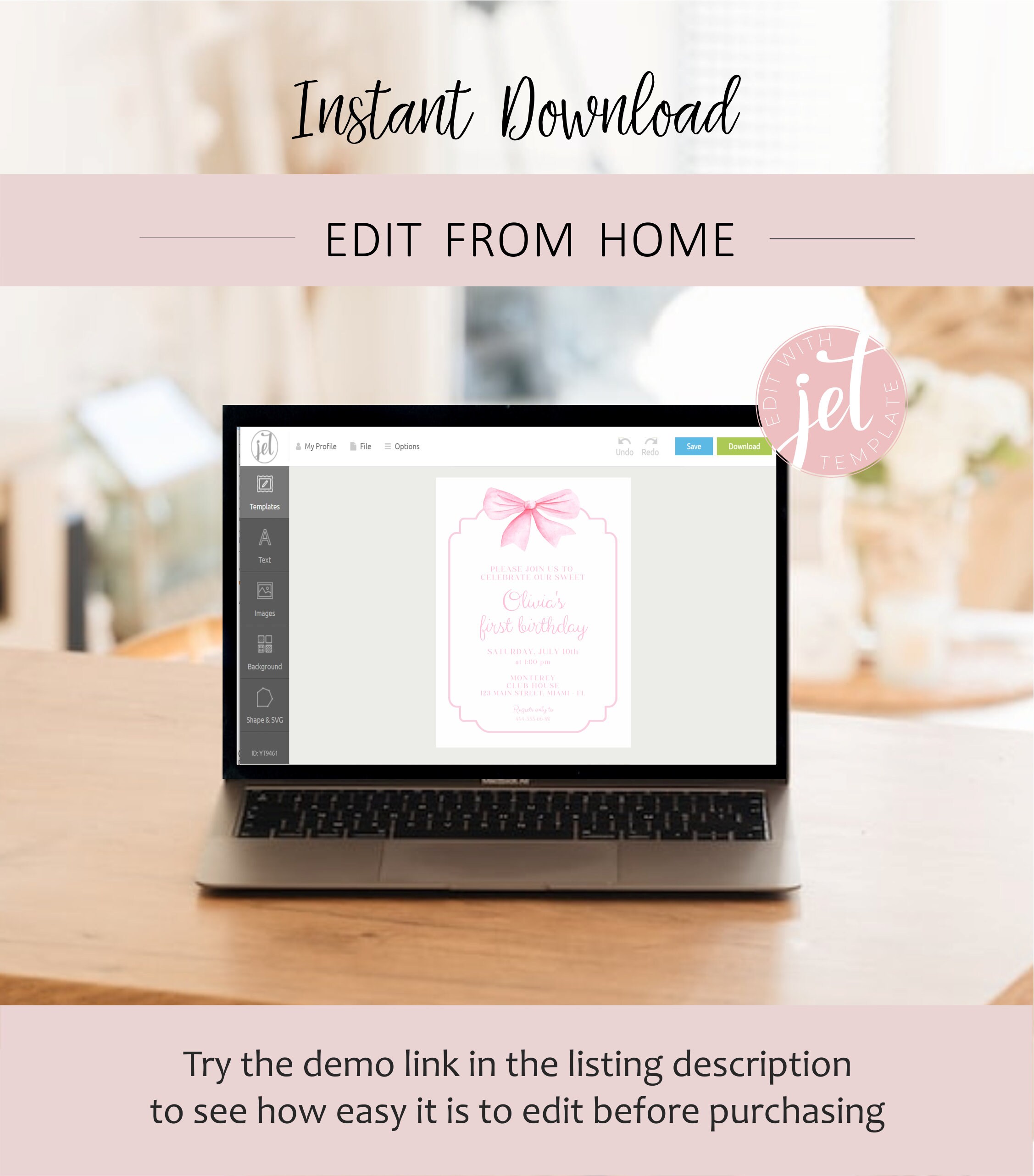 Pink Bow First Birthday Invitation Girl 1st Birthday - Etsy