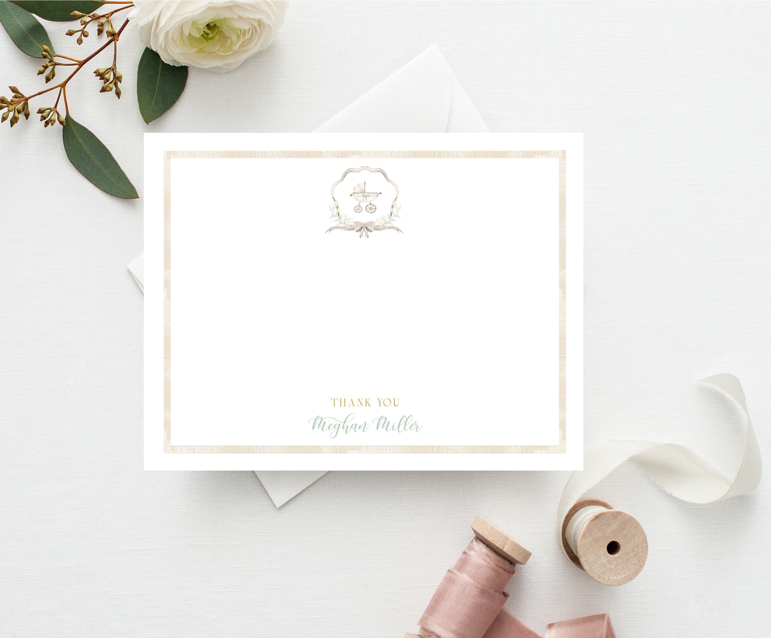 Gender Neutral Crest Thank You Note Cards, Baby Shower Stationery ...