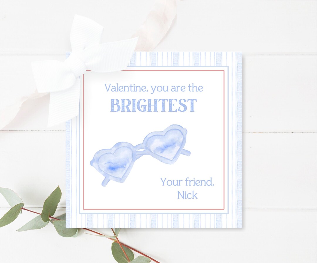 Heart Sunglasses Valentine Tag, Printable Valentine Day Card, Heart ...