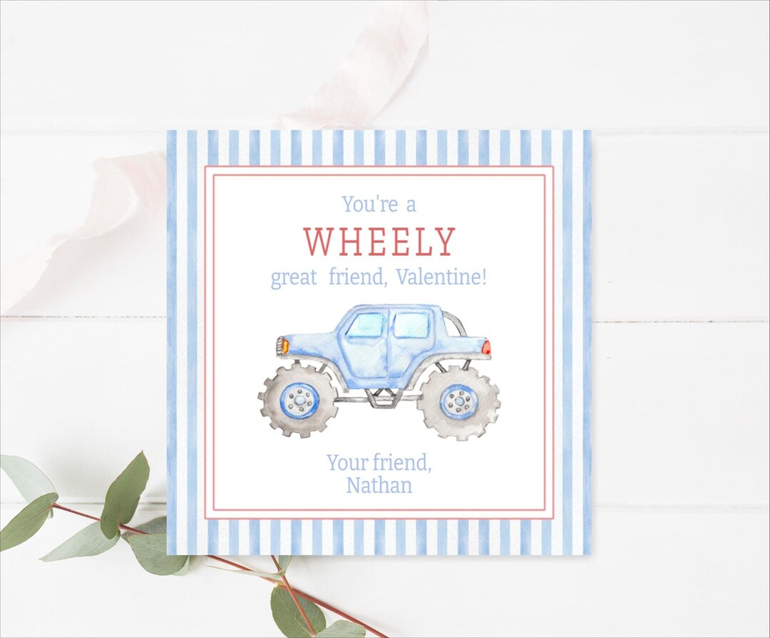 Printable Monster Truck Valentine Tag, Classroom Valentines Day Cards ...