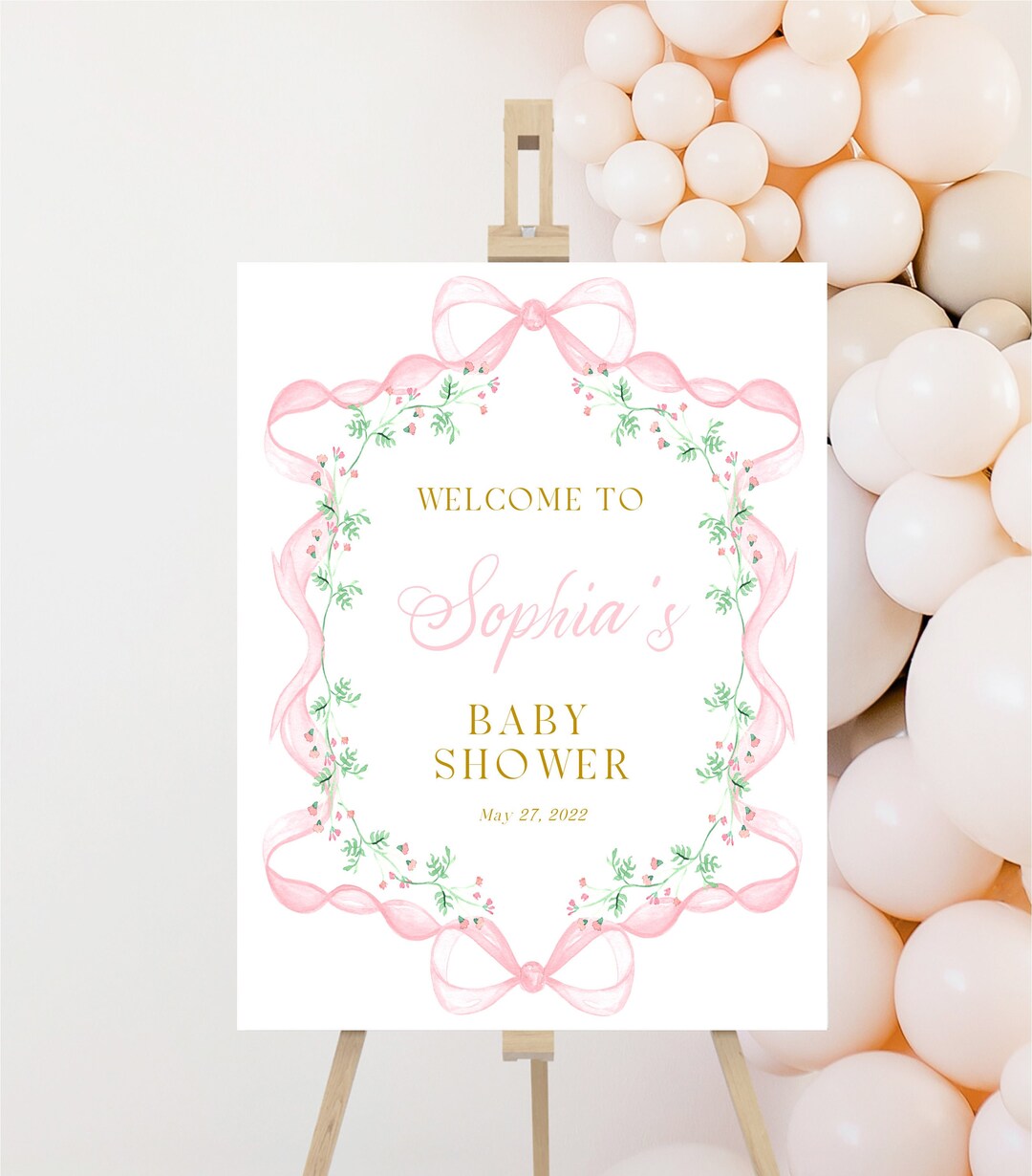 Pink Bow Baby Shower Welcome Sign, Girl Baby Shower Decoration ...
