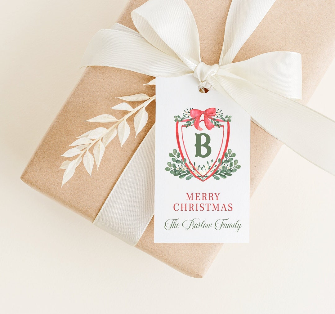 Printable Monogram Christmas Gift Tags, Holiday Gift Tag, Merry ...