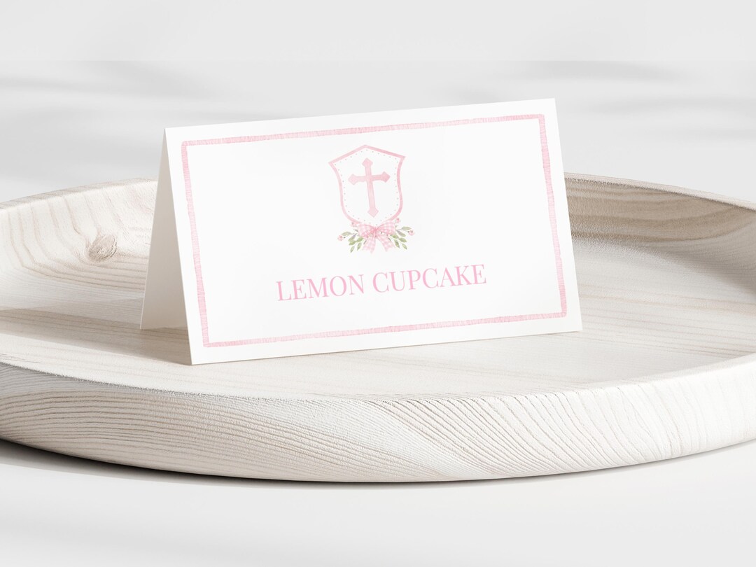 Baptism Food Label, Watercolor Pink Crest Girl Baptism Decor, Baptism ...