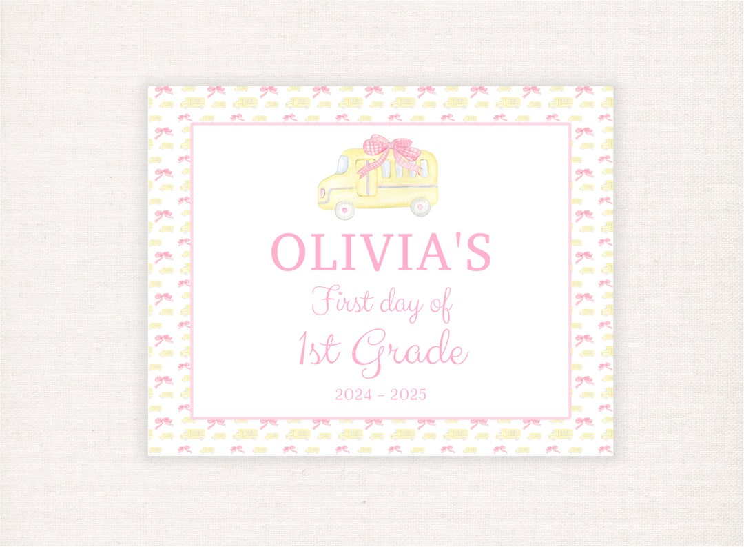 Printable First Day of School Sign, Pink Bow Back to School Sign ...