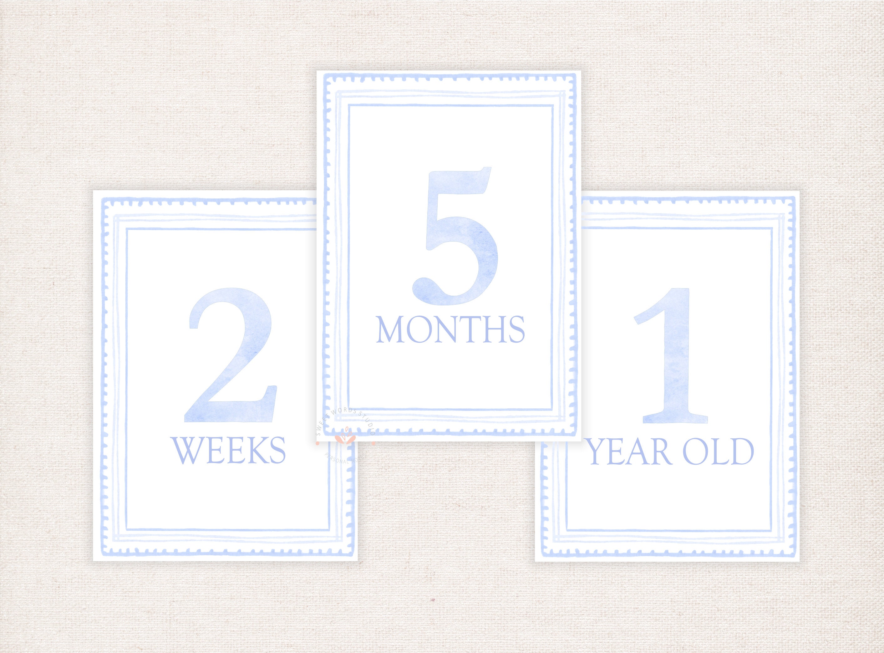 Watercolor Baby Blue Milestone Cards, Boy Monthly Milestone, Set of 16 ...