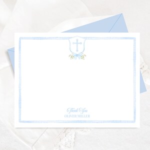 Printable Baptism Thank You Note Cards, Baptism Stationery, Blue Cross ...